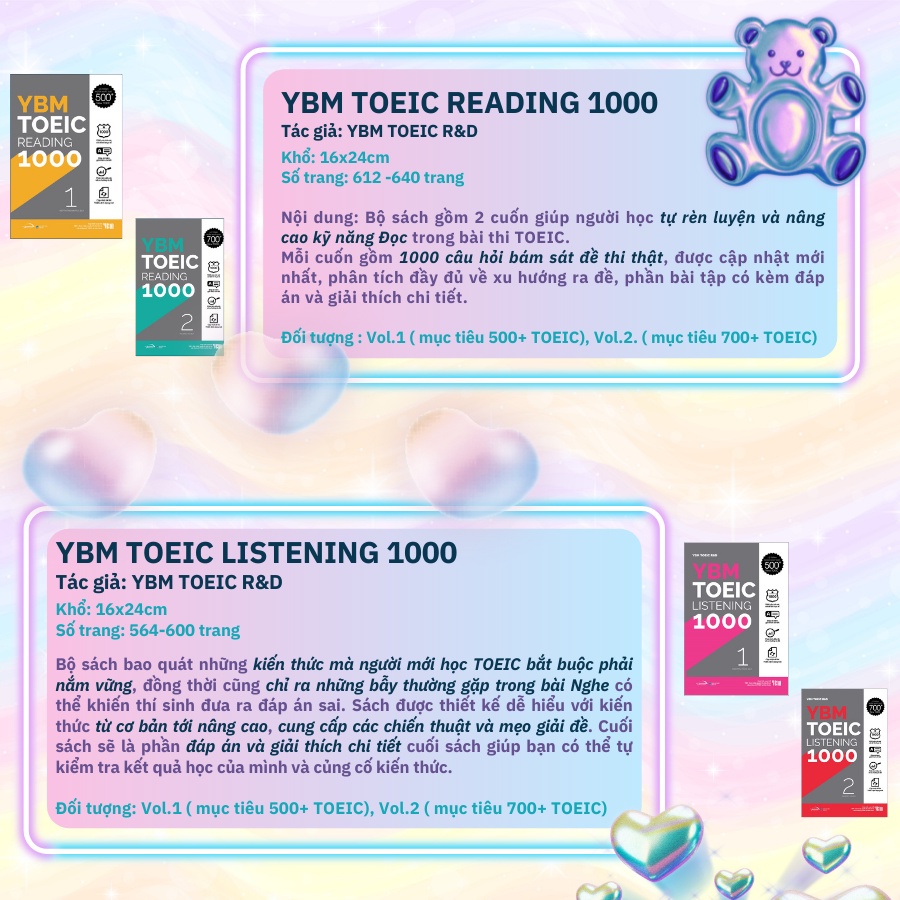 Bộ Sách YBM TOEIC 1000 Listening + Reading Vol.1 & Vol.2: Chinh Phục Lộ Trình Toeic 500+ Đến 700 ...