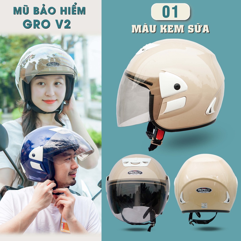 Mũ Bảo Hiểm 3/4 đầu GRO Helmet V2 kiểu dáng trẻ trung cho nam và nữ ...