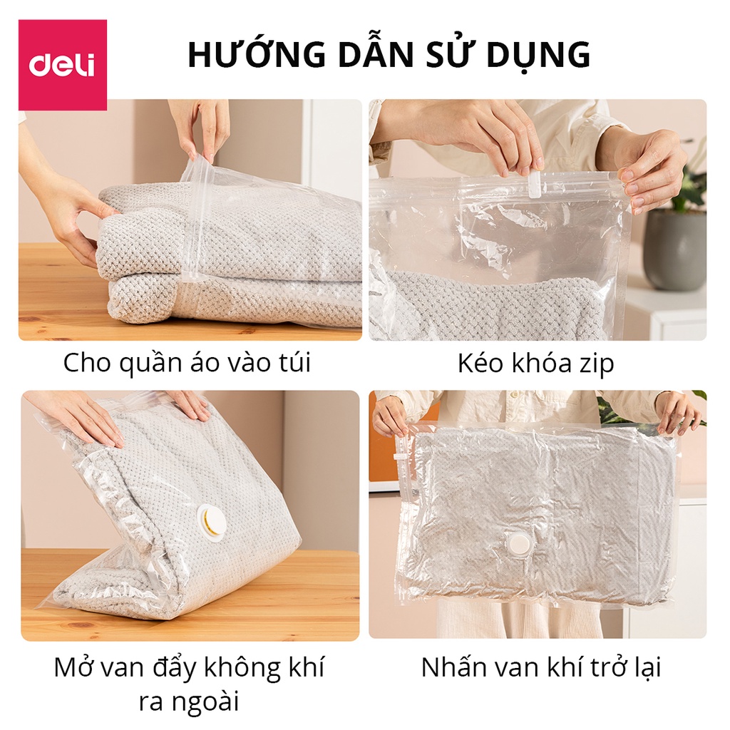 Túi hút chân không quần áo KHÔNG CẦN DÙNG BƠM Deli loại dày 2 lớp cao ...