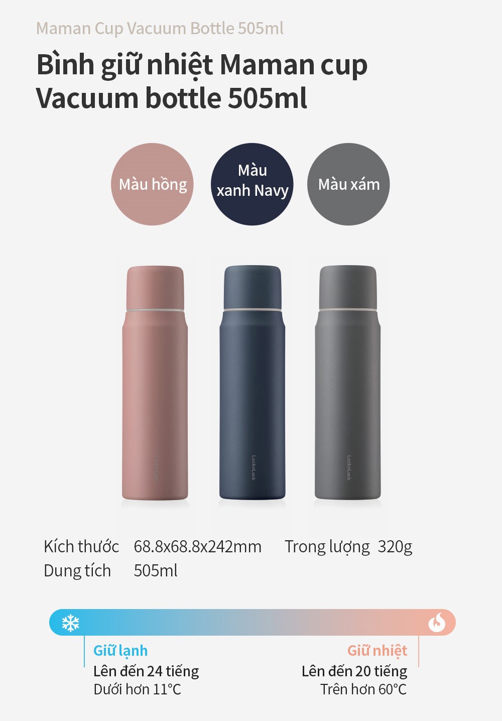 Bình Giữ Nhiệt LocknLock 505ml Nắp Cốc Một Chạm Maman Cup Vacuum Bottle Lock&Lock LHC1487 ...