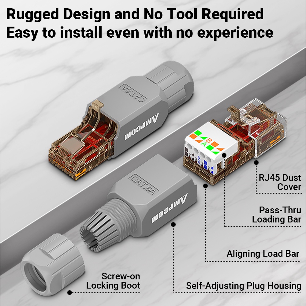 Ampcom RJ45 Tool-Less Connector Đầu nối Ethernet cắm mạng UTP, Không ...