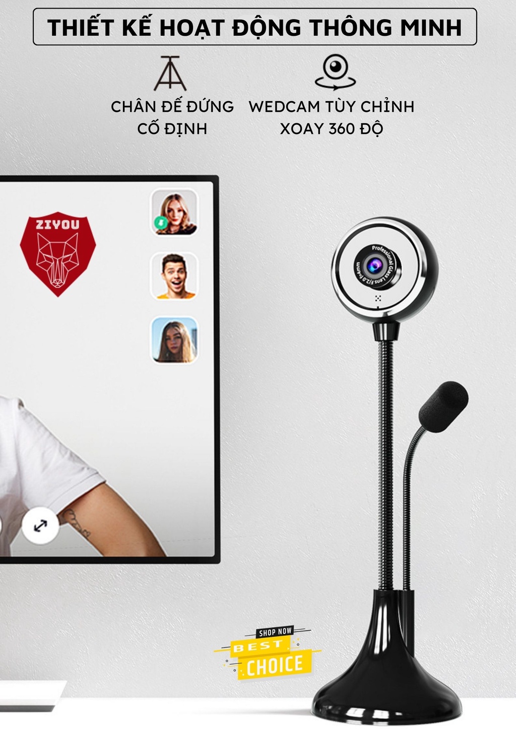 Webcam Camera Máy Tính Ziyou A09 Có Mic Micro 360° Full HD Siêu Nét Góc ...