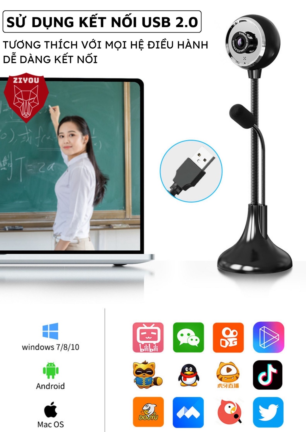 Webcam Camera Máy Tính Ziyou A09 Có Mic Micro 360° Full HD Siêu Nét Góc ...