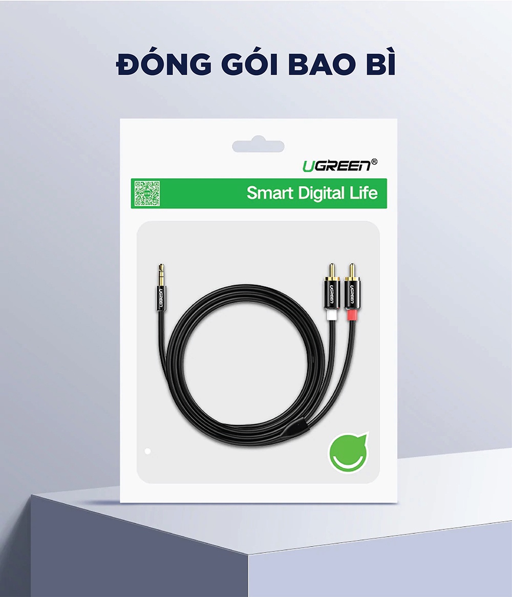 Dây Audio 3.5mm ra 2 đầu RCA (Hoa sen) UGREEN AV116 | Đầu nối mạ vàng 14K | Kết nối dễ dàng ...