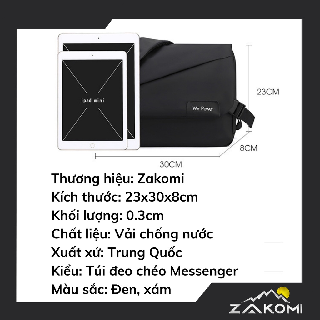 Túi đeo chéo Messenger We Power Zakomi (ZMES02) vải cao cấp chống thấm ...