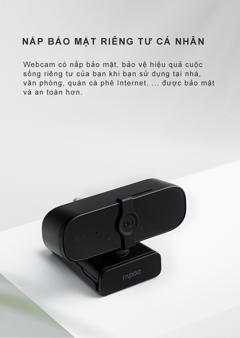 Webcam Rapoo C280 2K HD với USB2.0 với nắp đậy camera có thể xoay mic ...