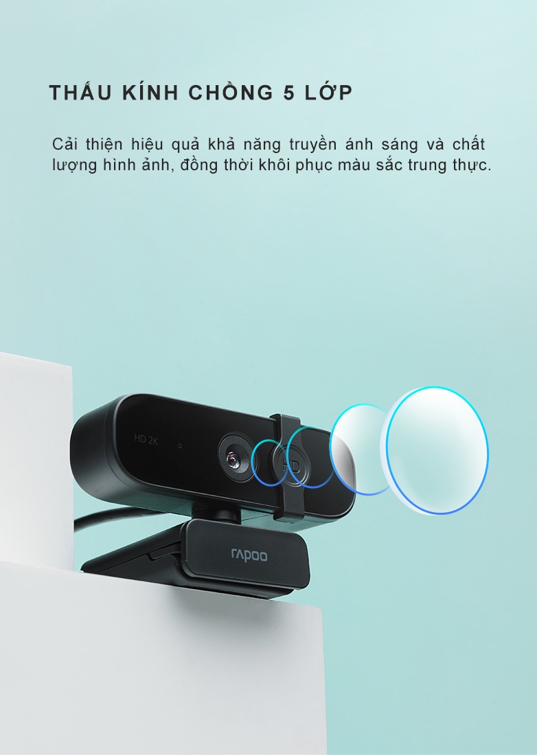 Webcam Rapoo C280 2K HD với USB2.0 với nắp đậy camera có thể xoay mic ...