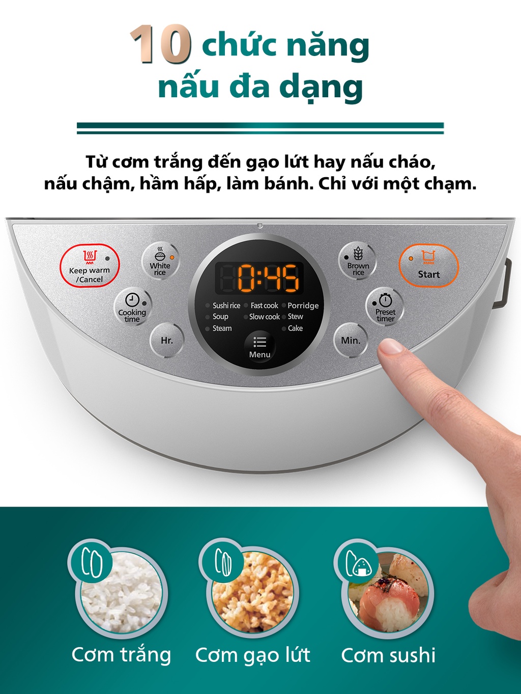 Nồi cơm điện tử Philips HD4515/55 | 1.8 lít | 6 lớp để dẫn nhiệt tốt ...