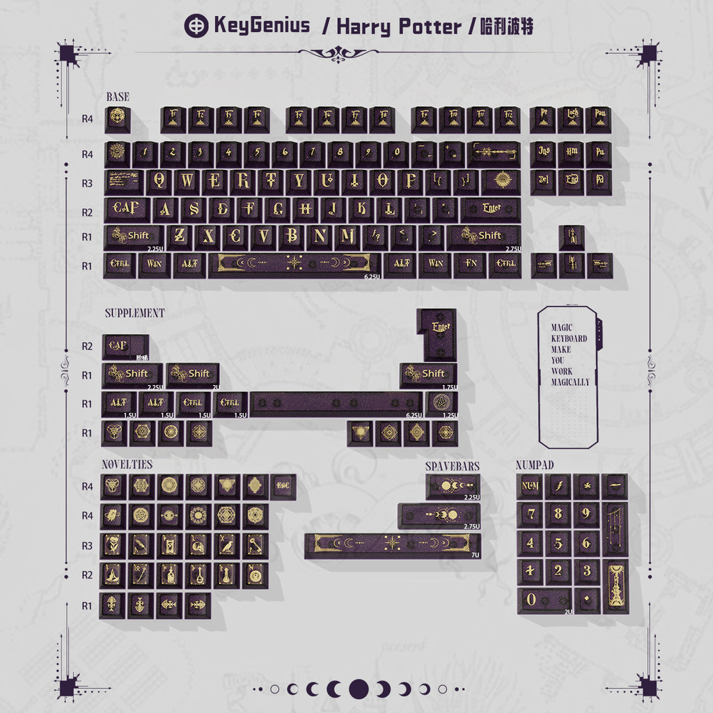 Keygenius Harry Potter keycaps Cherry Profile PC / PBT Foggy Trong Suốt Màu Tím Sâu keycaps Bộ ...