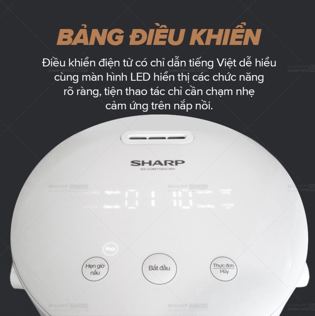 Nồi cơm điện Sharp KS-COM110DV-WH 1.1L 790W [Hẹn giờ, mâm nhiệt 3D, 10 chức năng nấu] - HAPOS ...