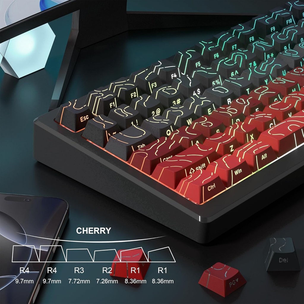 Đỏ Đen Địa Hình keycaps Dòng Đèn Nền keycaps Tỏa Sáng Qua Phím Bàn Phím ...