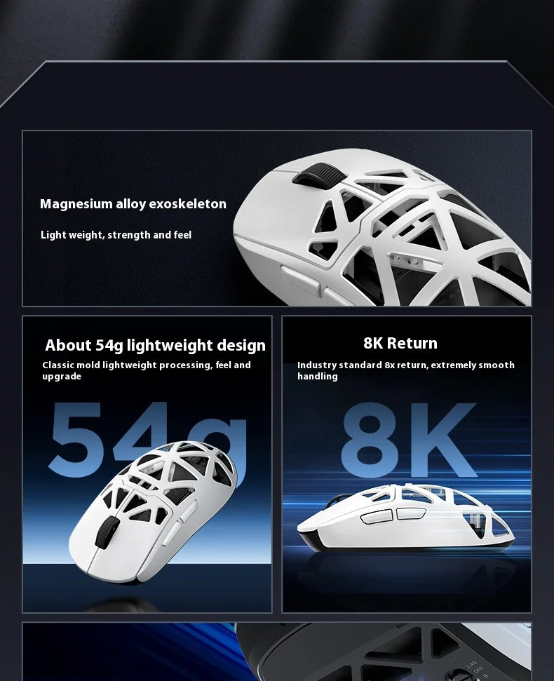 MCHOSE AX5 V2 Mouse 3 Mode Wireless Mouse Magnesium Alloy CNC PAW3950 8000Hz Lightweight Hollow ...