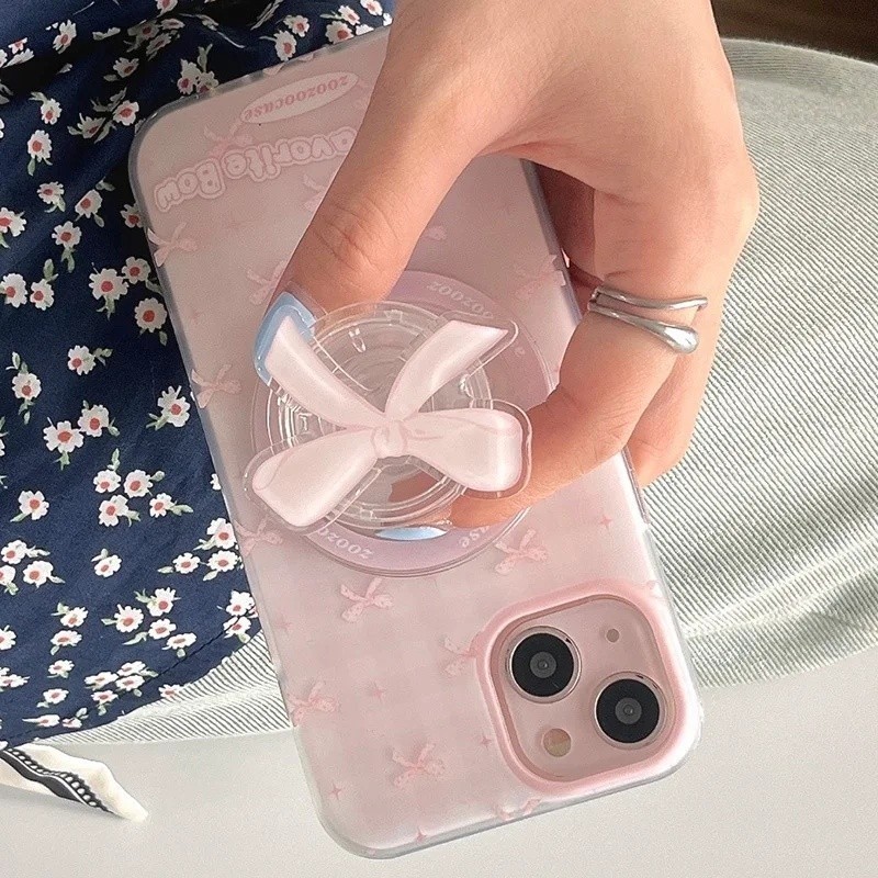 Dễ Thương Nơ Màu Hồng Popsocket Từ Tính Giá Đỡ Điện Thoại Cho Magsafe Case IPhone 16 15 14 Pro ...