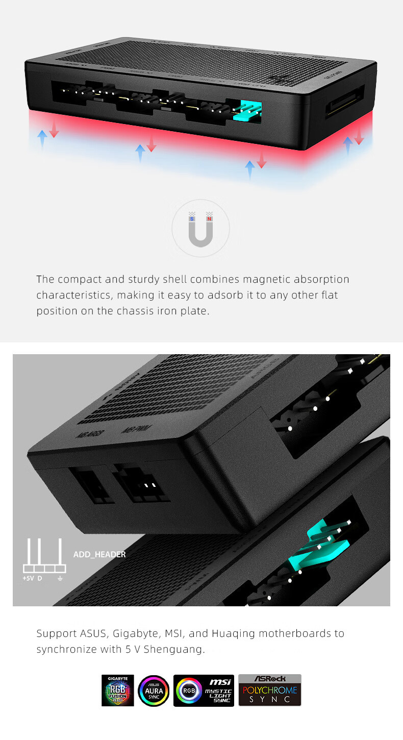 DeepCool SC790 1 đến 6 PWM & ARGB Hub Thu hút từ tính 5V 3pin ARGB Fan ...