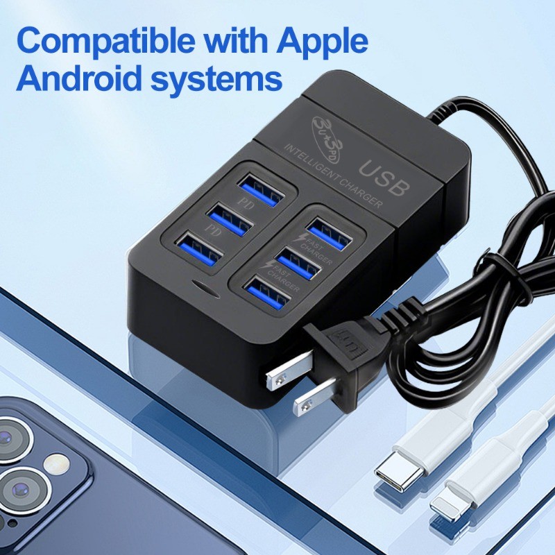 Khối sạc nhanh 6 cổng USB PD với 3 cổng Type-C, Trạm sạc đa thiết bị ...