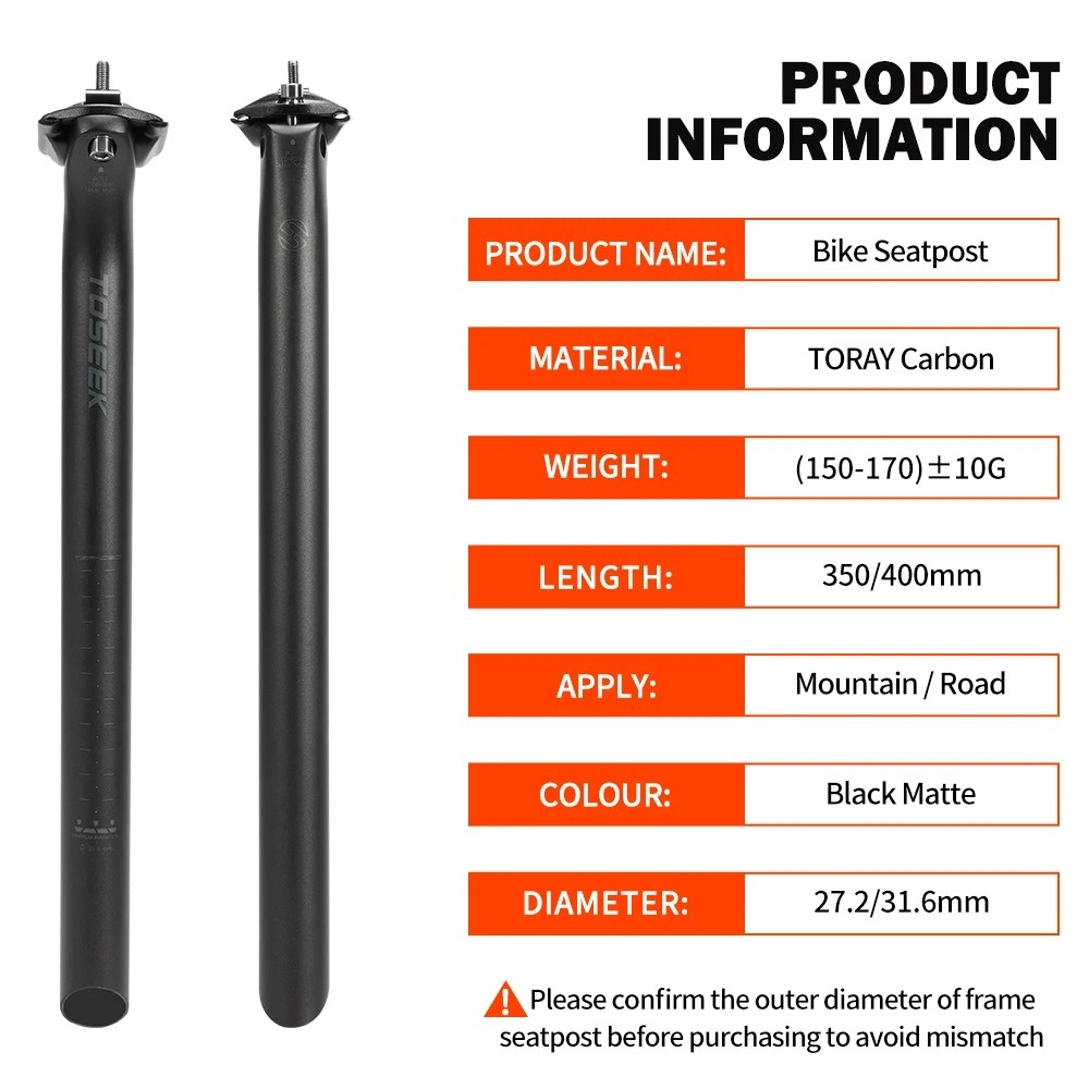 TOSEEK C70 Carbon Seatpost 27.2mm 31.6mm Ống Ghế Xe Đạp 350mm 400mm Sợi ...