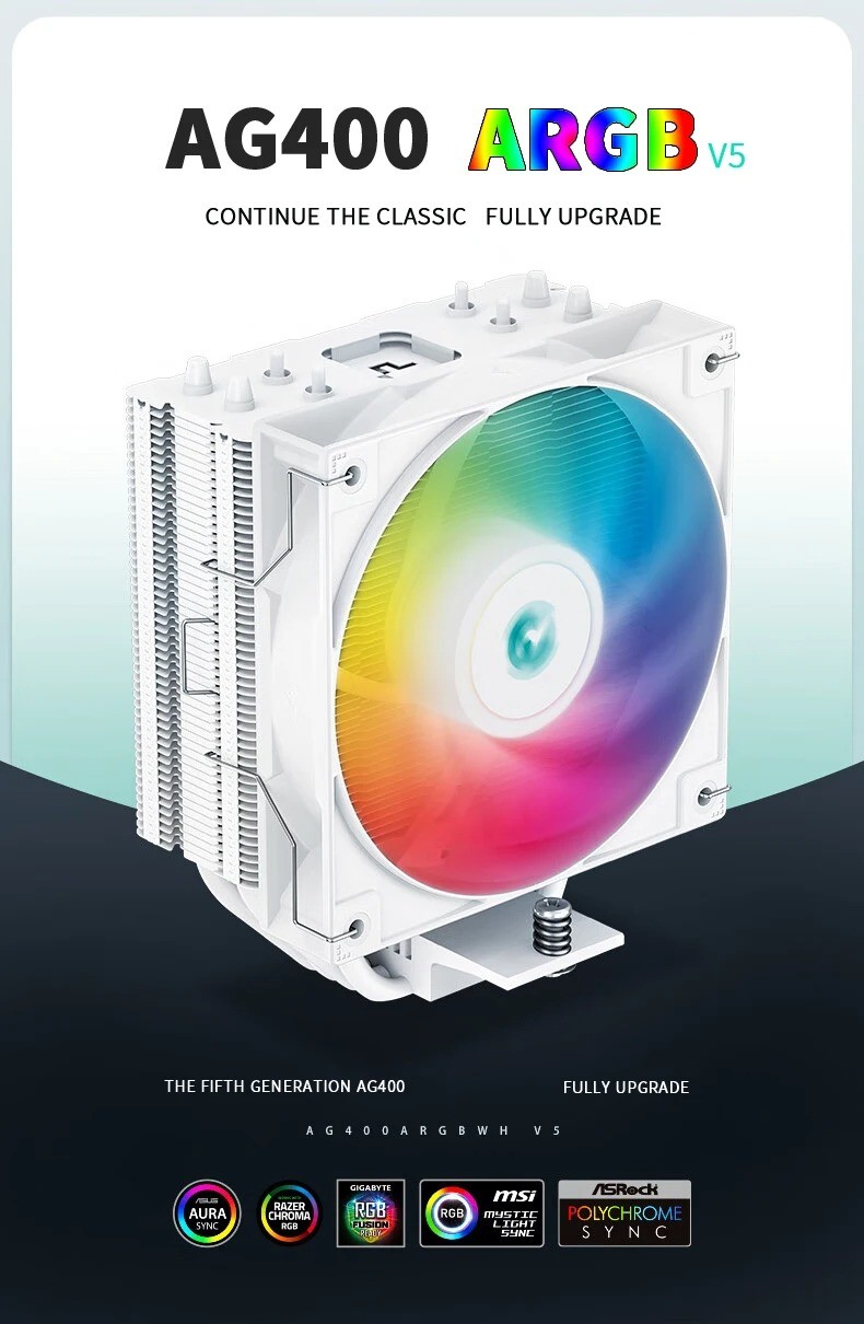 DEEPCOOL AG400 CPU Cooler ARGB PWM 2000RPM Quạt Làm Mát 4 Ống Nhiệt TDP ...