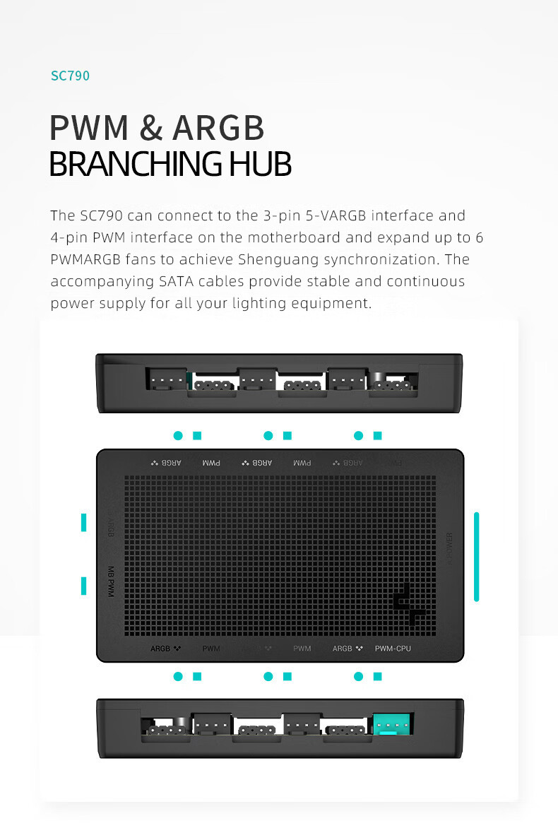 DeepCool SC790 1 đến 6 PWM & ARGB Hub Thu hút từ tính 5V 3pin ARGB Fan ...