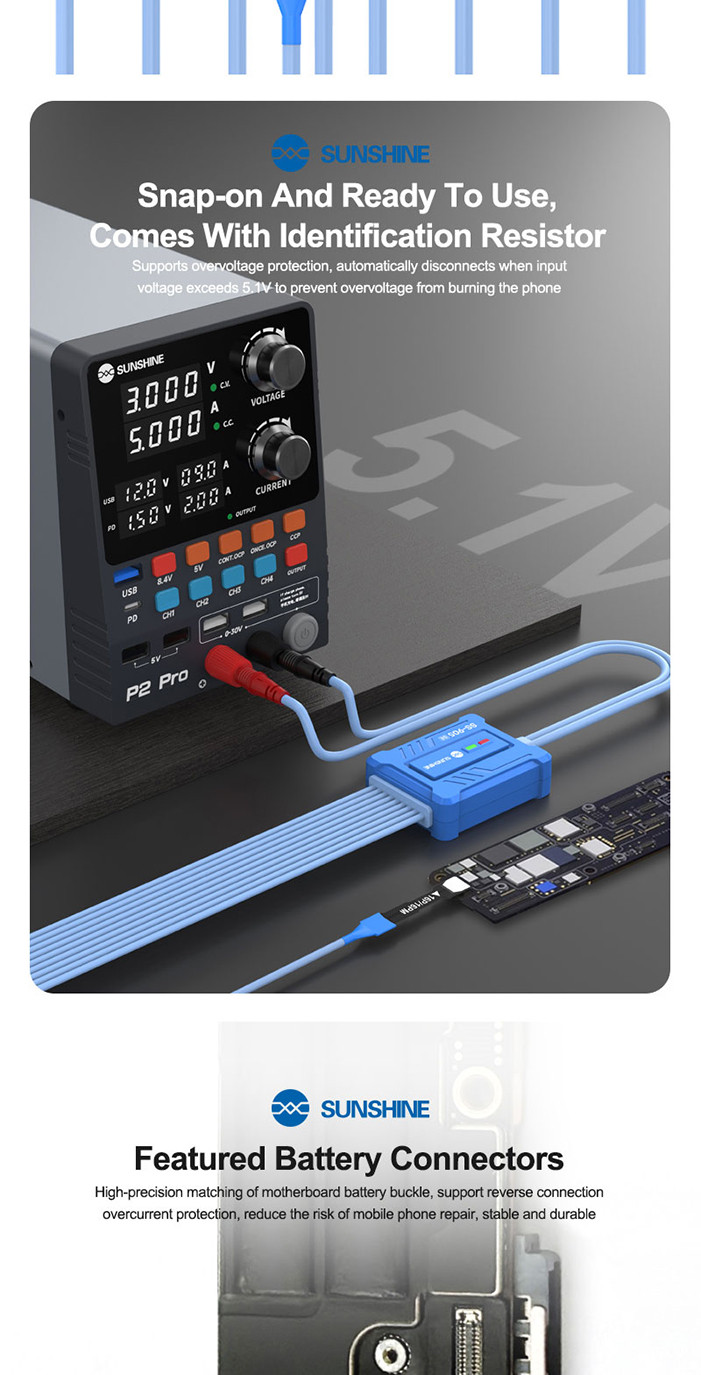 SUNSHINE SS-905 SE DC Cáp kiểm tra dòng điện cho iP6G ~ 16 Pro Max Dây ...