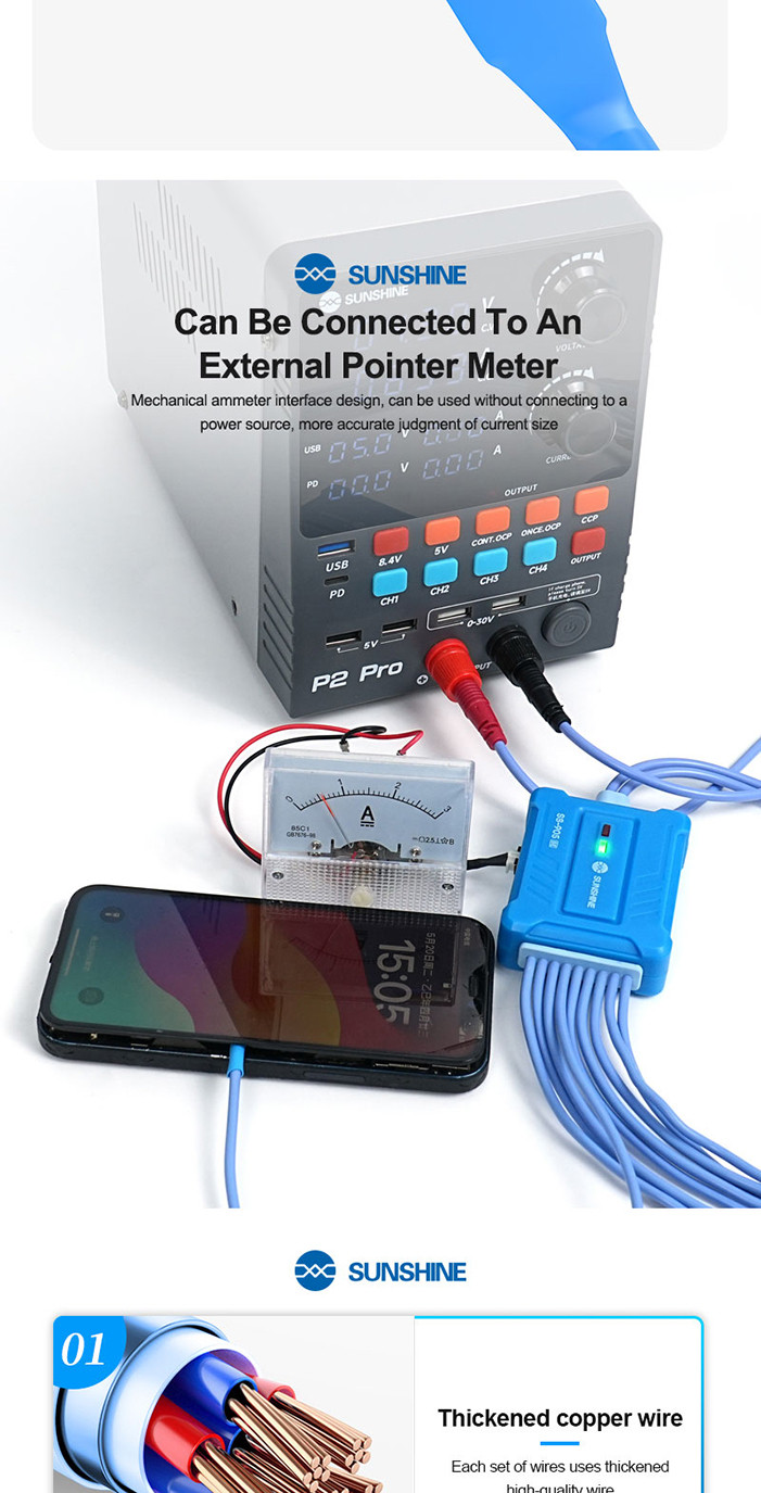 SUNSHINE SS-905 SE DC Cáp kiểm tra dòng điện cho iP6G ~ 16 Pro Max Dây ...