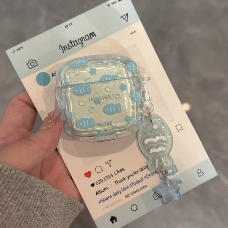 Ốp Lưng Cho AirPods pro 3 4 2 3 Pro 2 EarBuds Blue Fish Star Fresh Tai ...