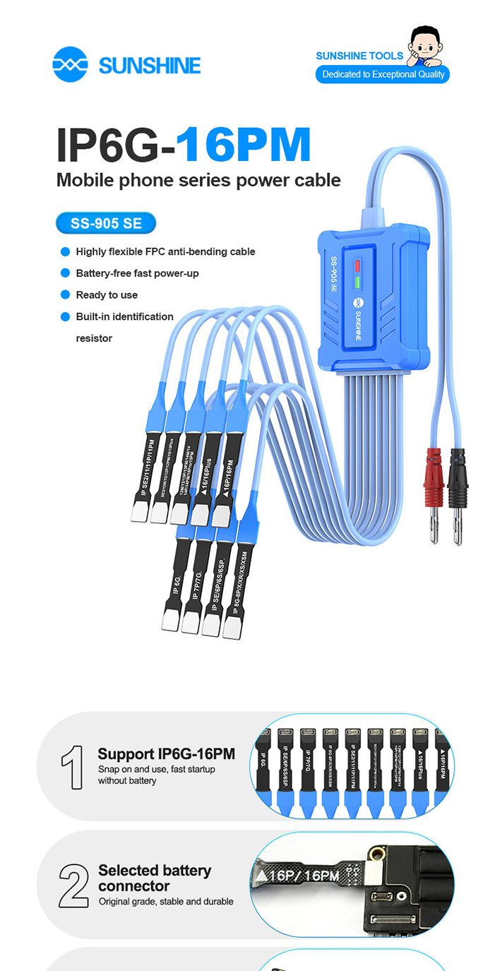 SUNSHINE SS-905 SE DC Cáp kiểm tra dòng điện cho iP6G ~ 16 Pro Max Dây ...