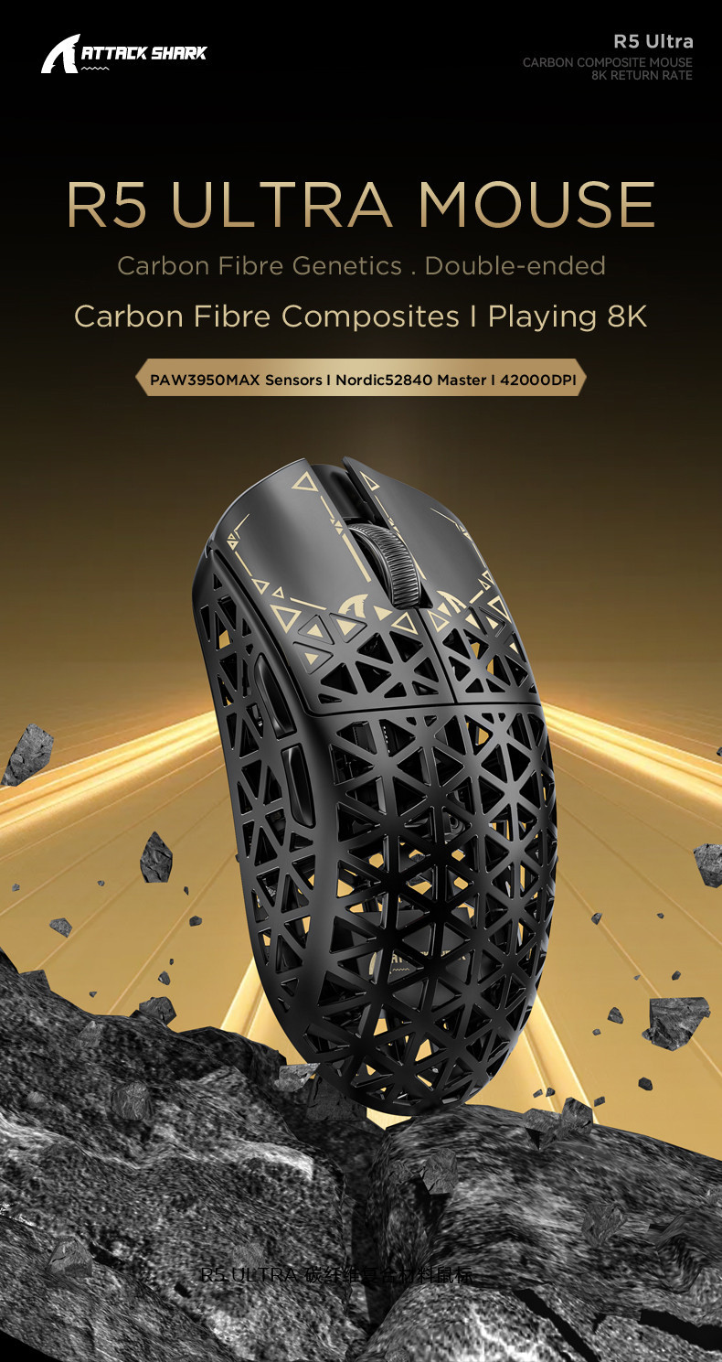 Chuột chơi game siêu không dây ATTACK SHARK R5 Tri-mode Sợi Carbon siêu ...