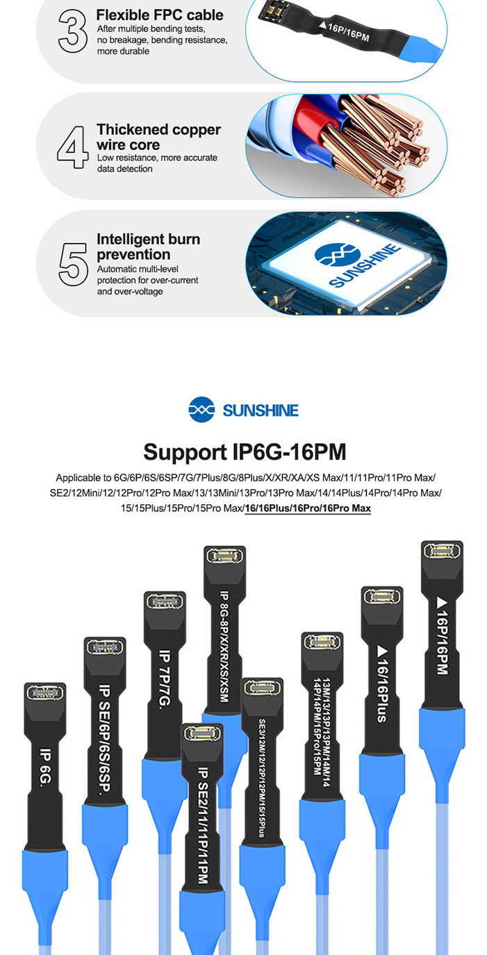 SUNSHINE SS-905 SE DC Cáp kiểm tra dòng điện cho iP6G ~ 16 Pro Max Dây ...