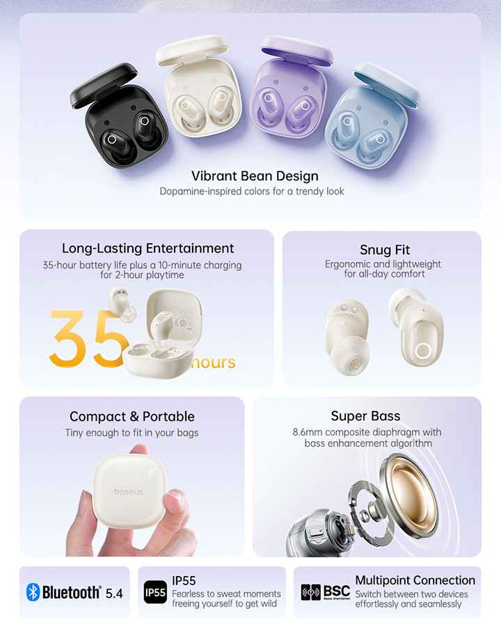 Tai nghe không dây Baseus BD1 TWS True Wireless Super Bass P55 chống ...