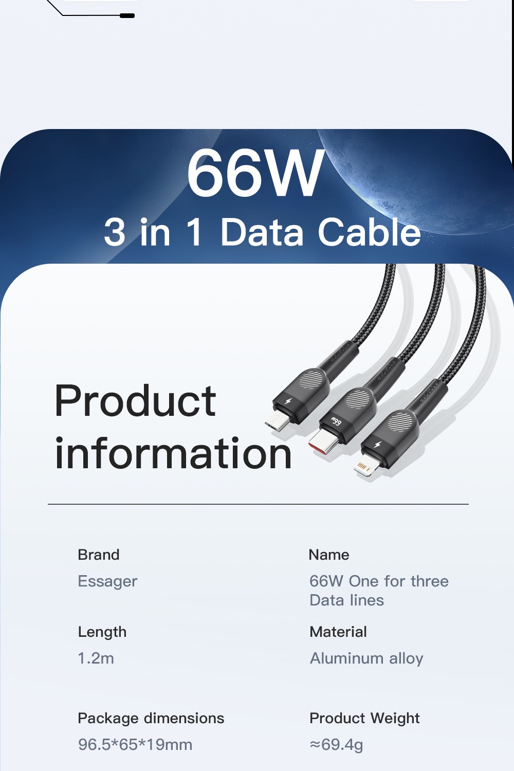 Dây Cáp Sạc usb Loại c 3 Trong 1 essager 66w 66w Cho Điện Thoại ip 13 12 pro max | Shopee Việt Nam