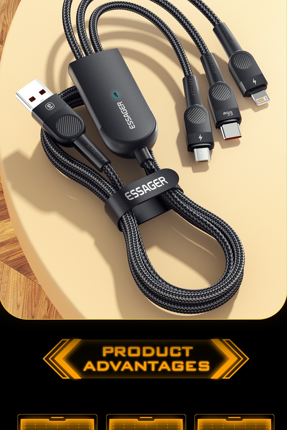 Dây Cáp Sạc usb Loại c 3 Trong 1 essager 66w 66w Cho Điện Thoại ip 13 12 pro max | Shopee Việt Nam