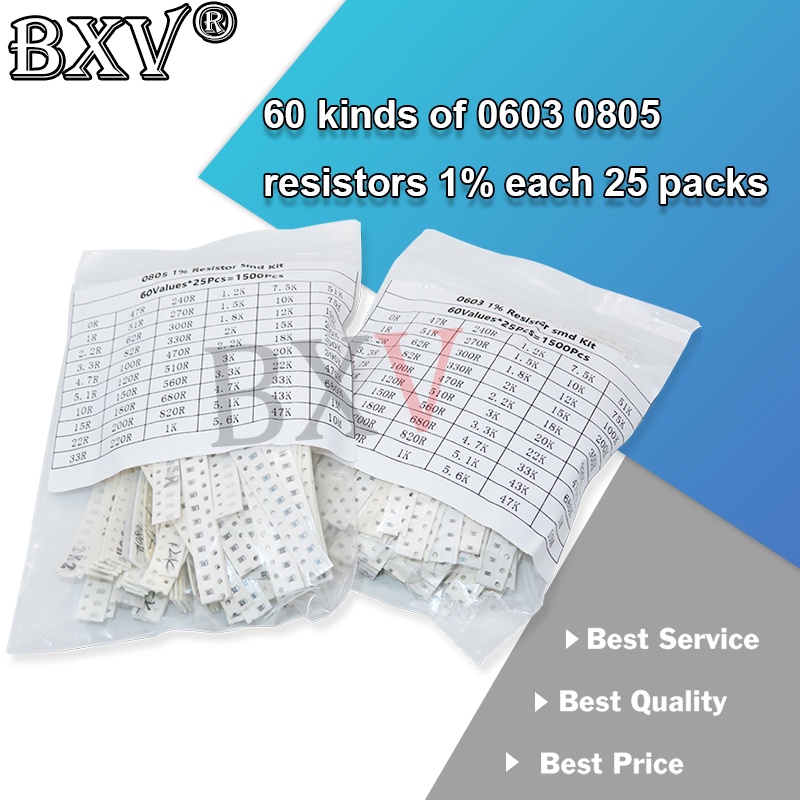 Set 1500 Điện Trở smd 0603 0805 (60 Giá Trị x 25 Cái) 0ohm - 10m ohm 1 / 10 watt 1% Độ Chính Xác ...