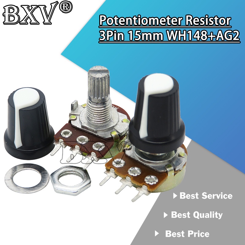 5 Bộ Chiết Áp wh148 1k 10k 20k 50k 100k 500k ohm 3 pin 15mm Cho arduino ...