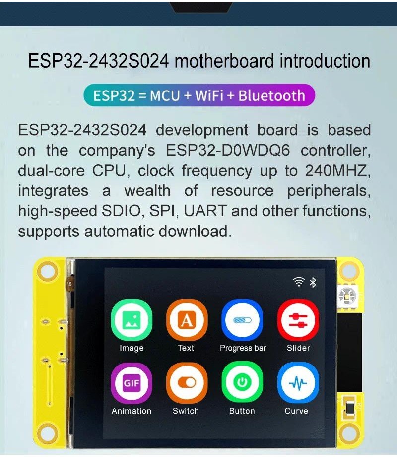 Bảng phát triển WIFI & Bluetooth ESP32 Arduino LVGL 2.4 "240 * 320 Màn ...