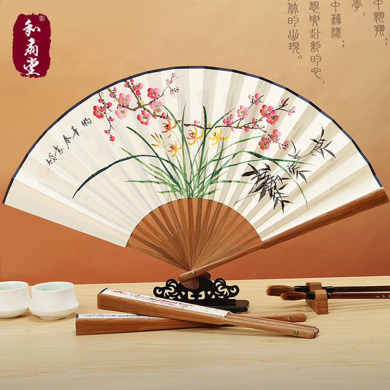 He Fan Hall Fan 26.6cm Little Man Fan Ten Miles Peach Fan Vẽ tay Trung ...