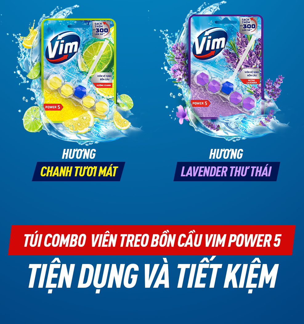 Túi 5 Viên Treo Vệ Sinh Bồn Cầu Vim Power 5 | Sạch Thơm Đến 300 Lần Xả (50g/viên) | Shopee Việt Nam