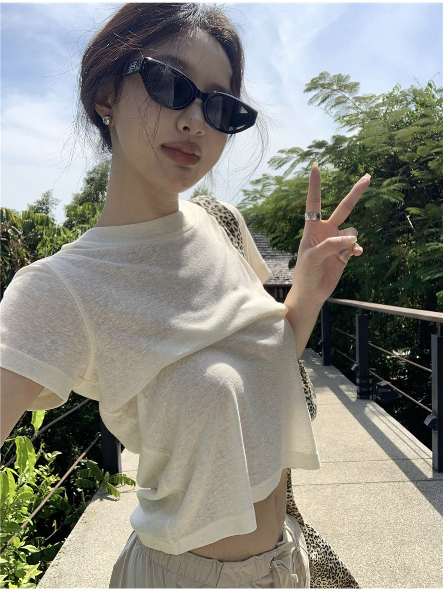 Oniii Trắng Đơn Giản Cổ Tròn Tay Ngắn Nữ Mùa Hè 2024 Phong Cách Mới Slim-fit Ôm Hơn Nhìn Cơ Bản ...