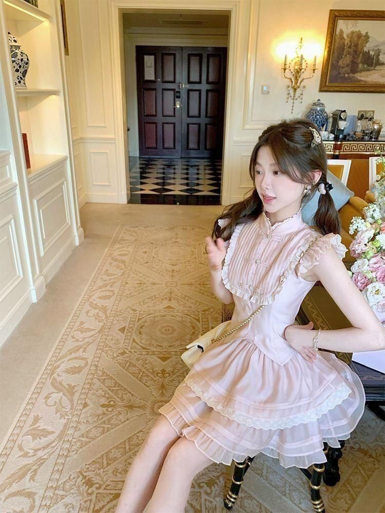 M878 - Set áo xếp li viền ren tay cánh tiên mix chân váy tầng phối voan ...