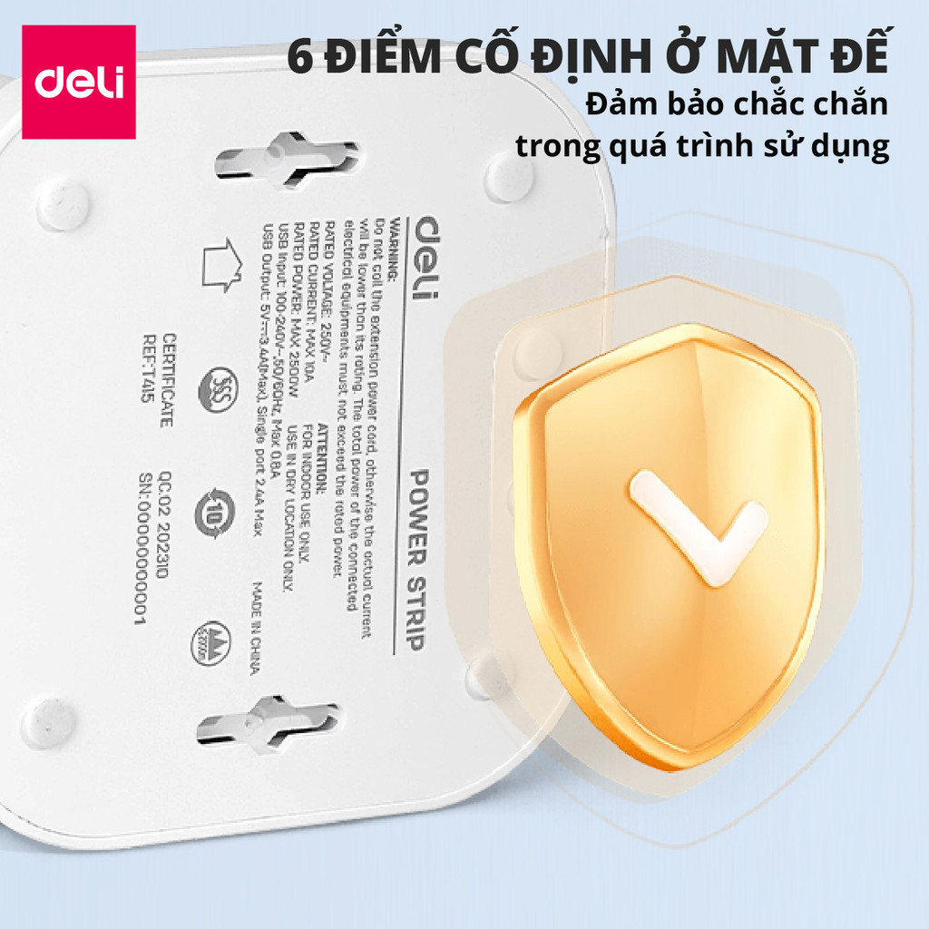 Ổ Cắm Điện Đa Năng Deli Ổ Cắm Vuông Cổng USB & TypeC Sạc Nhanh PD20W ...
