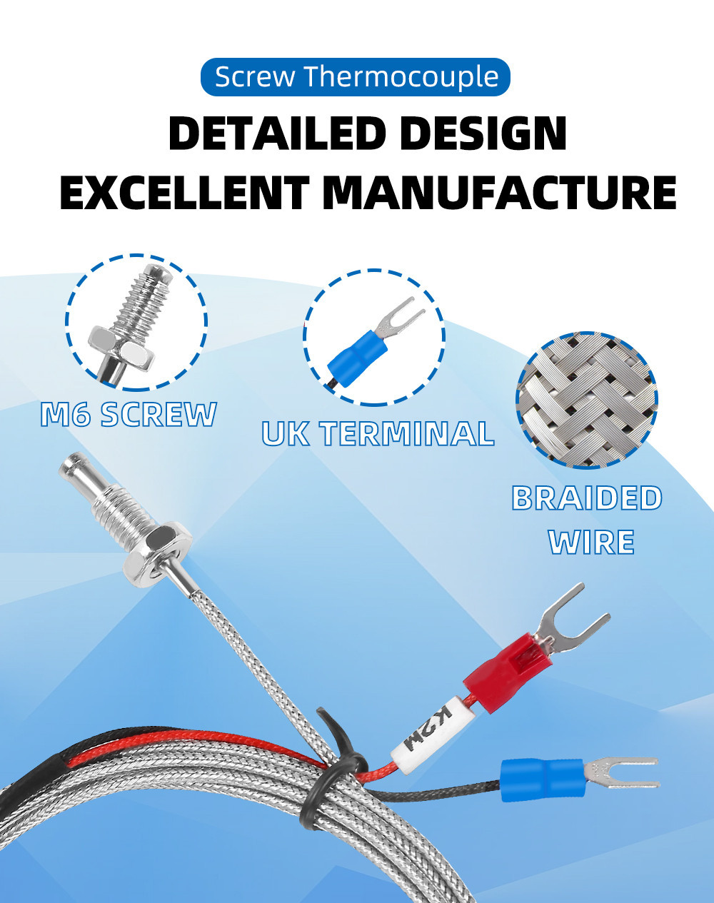 400 800 độ M6 Vít K J PT100 1M 2M 3M Cáp RTD Lò Nhiệt Điện Cảm Biến Nhiệt Độ Công Nghiệp Điều ...