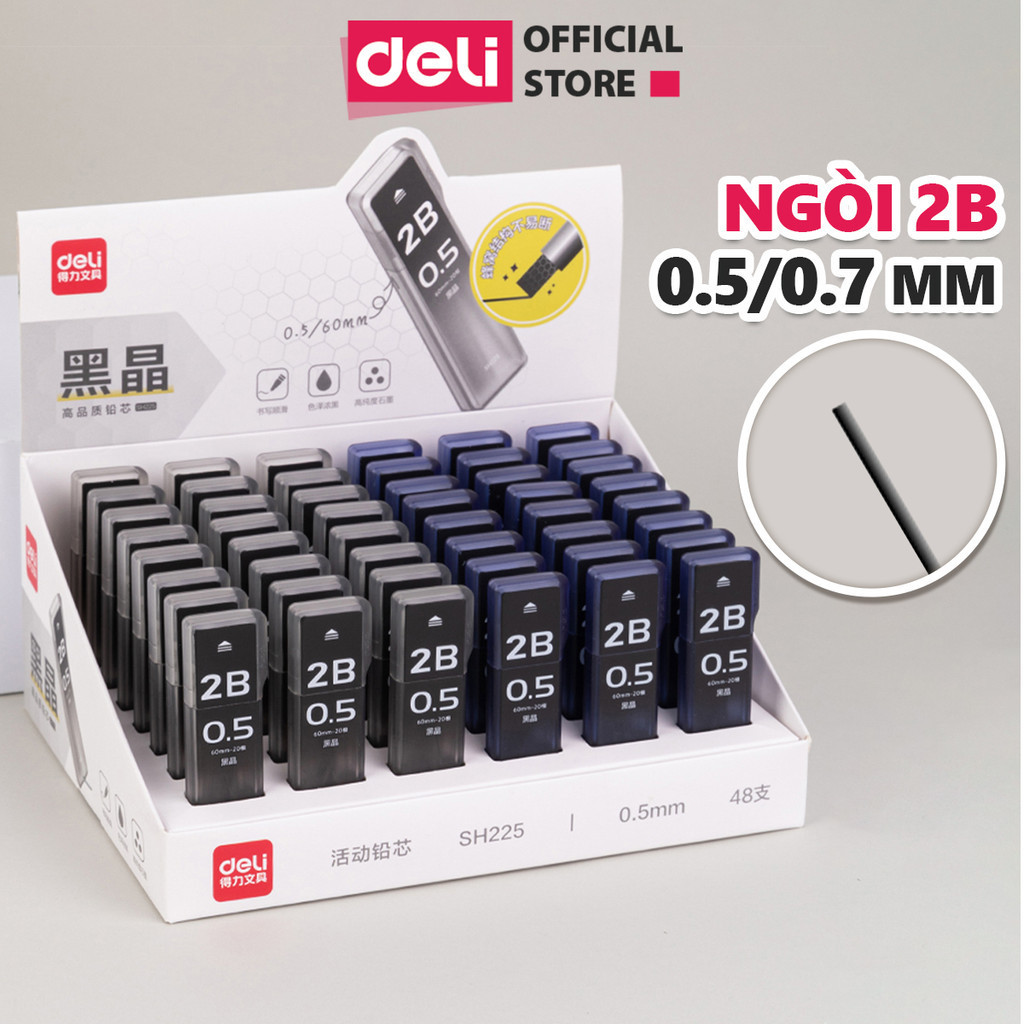 Ruột Bút Chì Kim 2B HB 0.5mm 0.7mm 0.9mm Hộp 20 Chiếc Deli - Hộp Ngòi ...