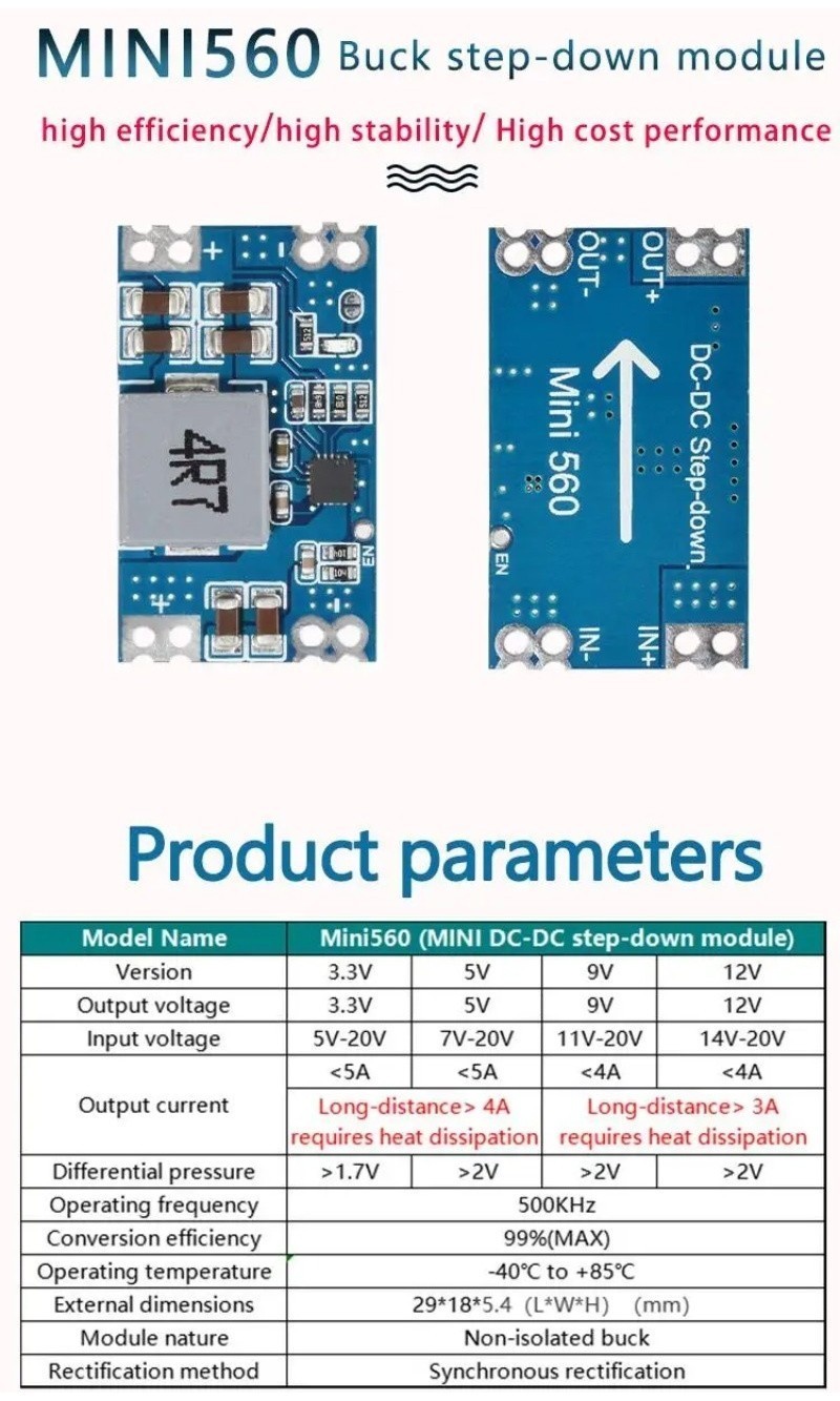 Mini560 / Pro 5A Đầu ra hiệu quả cao 3.3V 5V 9V 12V Bước xuống DC-DC Bộ điều chỉnh điện áp Buck ...