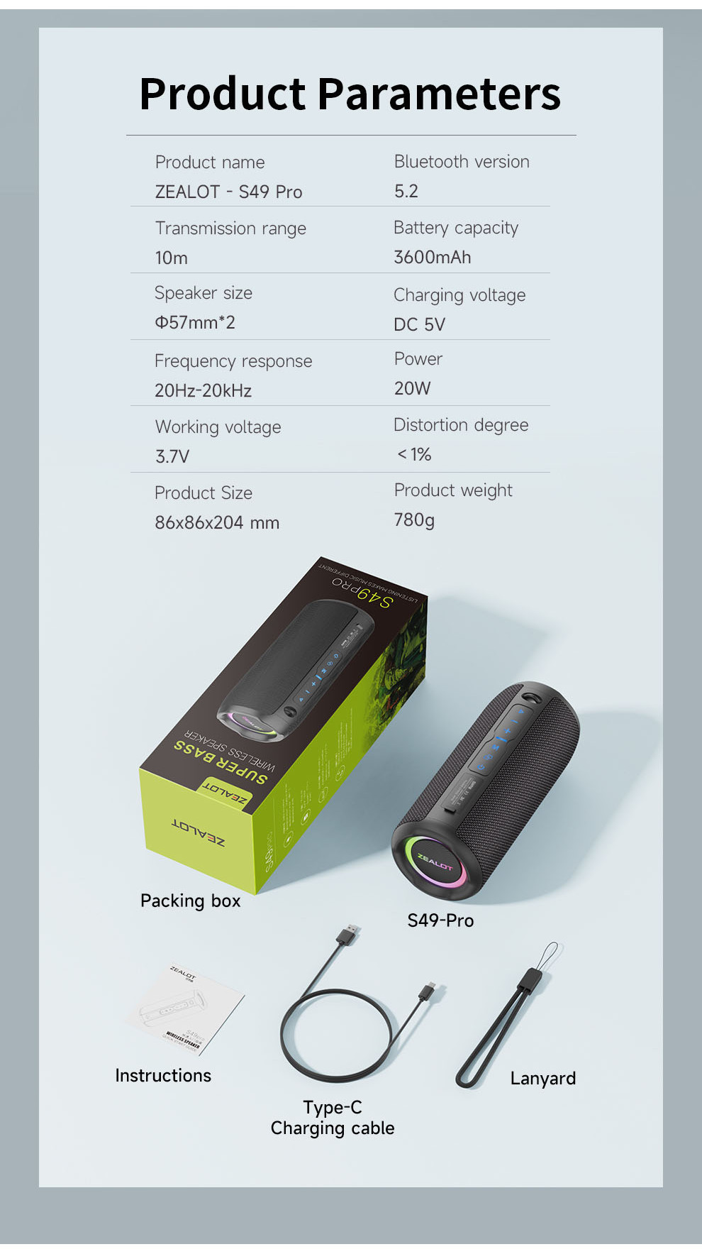 Zealot S49 Pro 20W Loa Bluetooth Soundbar không dâyTWS Di động Super ...