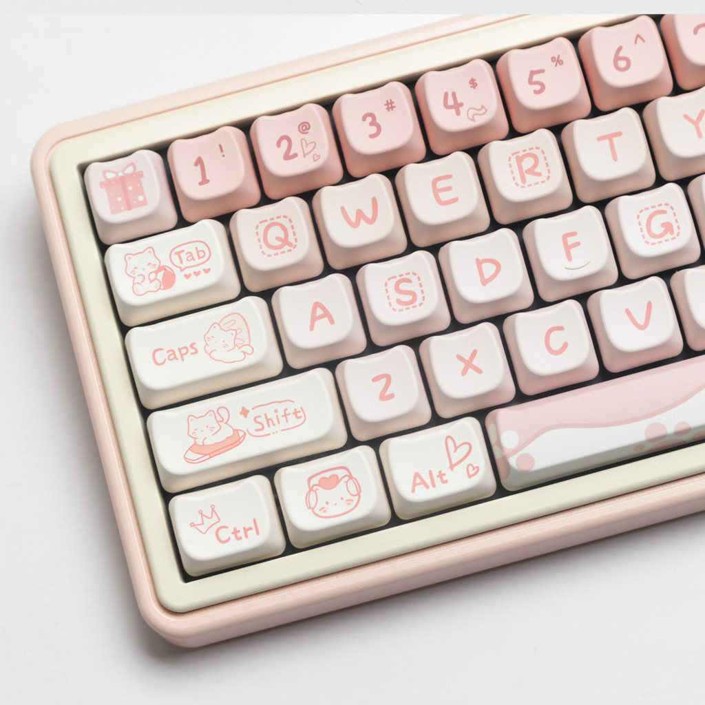 Keycaps Kitten màu hồng đáng yêu MAO Profile Chất liệu PBT DYE-SUB Chủ ...