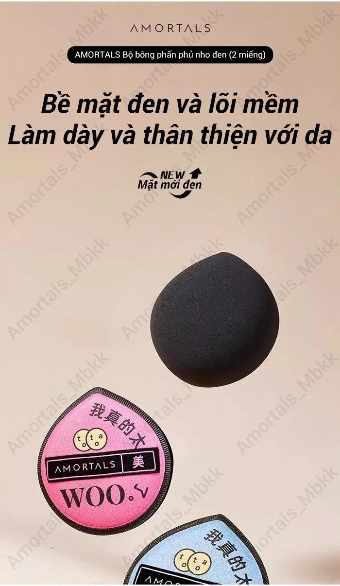 Bông mút AMORTALS đen nâng cấp mới đánh Kem nền siêu mềm không ăn Kem ...