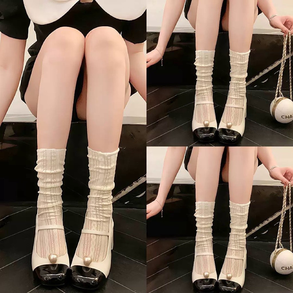 Jk lolita vớ rỗng phụ nữ vớ nhung mới sọc dọc tai gỗ mary jane vớ cọc bê | Shopee Việt Nam