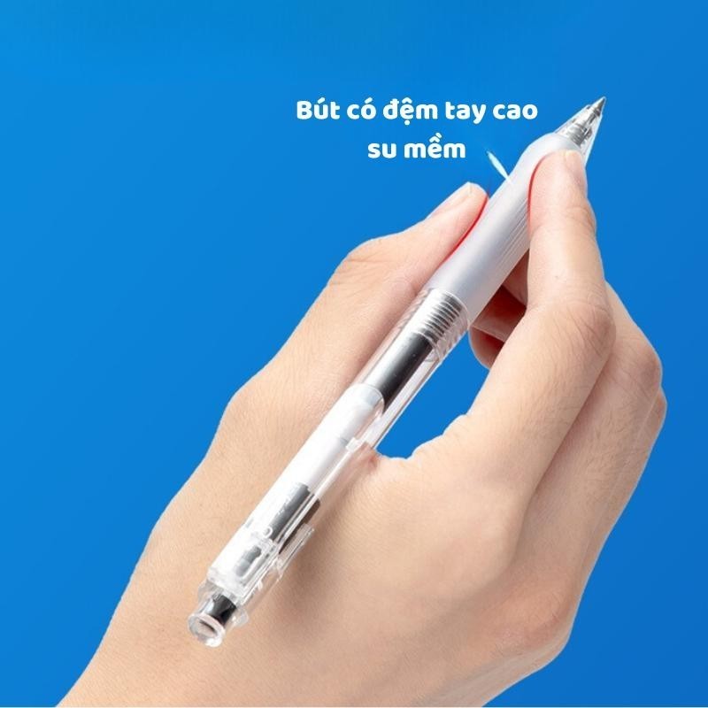 Bút gel ngòi bi bấm Deli A575 mực đen, Bút ngòi 0,5mm đệm tay cao su ...