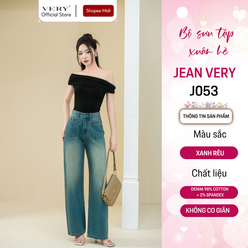 Quần jean nữ VERY+ suông túi bỏ trước J053, quần bò lưng cao tôn dáng, thời trang công sở ...