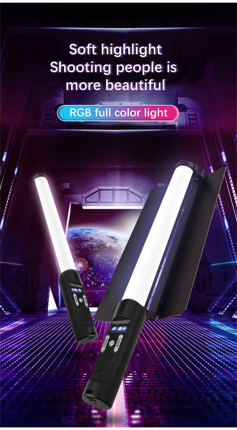 Đèn cầm tay cầm tay thanh đèn LED chụp ảnh 2000lm RGB chiếu sáng video + điều khiển từ xa + bảng ...