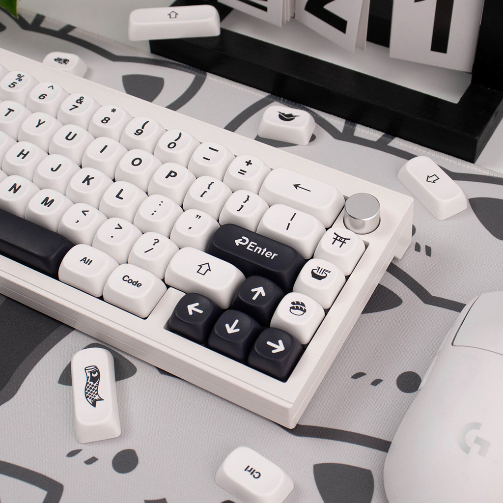 Bow Đen Trắng Tiếng Anh Tiếng Đức keycaps MOA Profile Tròn dễ thương ...